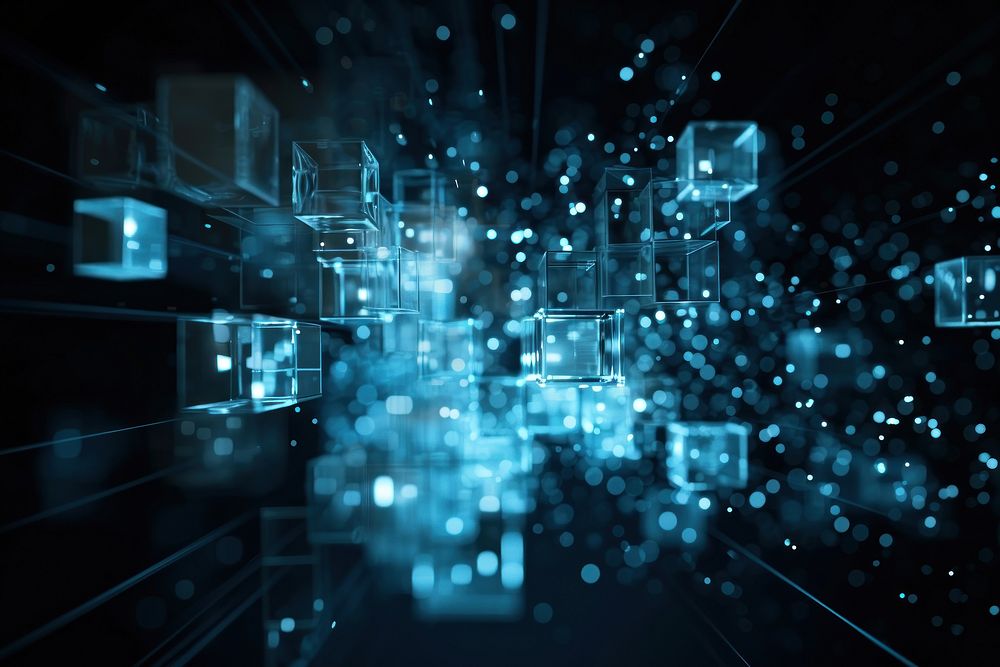 Glow particle blue square technology | Free Photo Illustration - rawpixel