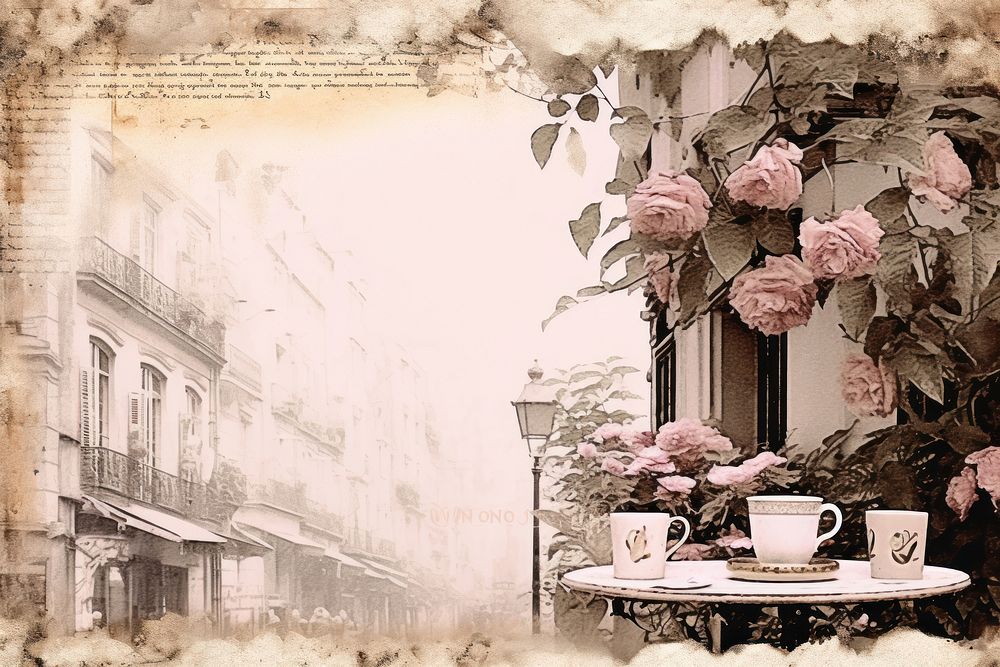 French cafe border architecture flower | Free Photo Illustration - rawpixel