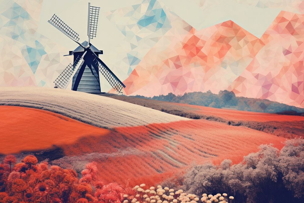 Collage Retro dreamy windmill landscape | Premium Photo Illustration ...