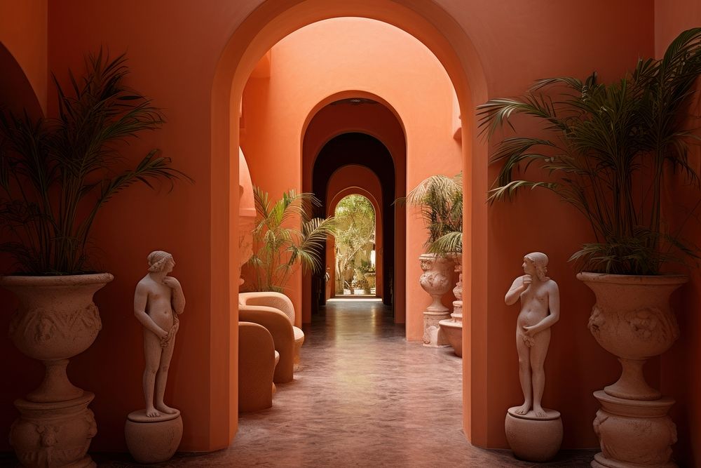 Orange hallway arch architecture building. | Premium Photo - rawpixel