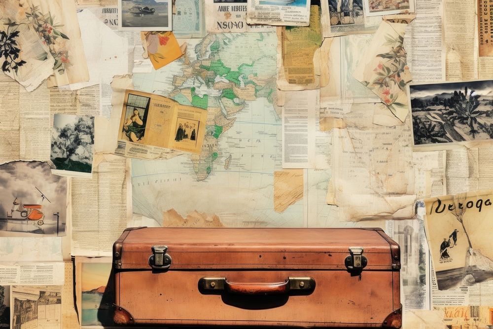 Travel suitcase border backgrounds newspaper | Premium Photo ...