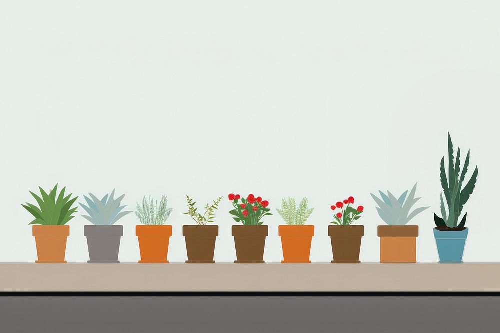 Illustration flower pots border windowsill | Free Photo Illustration ...