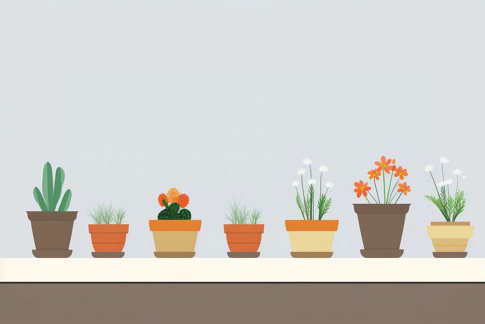Illustration flower pots border windowsill | Free Photo Illustration ...