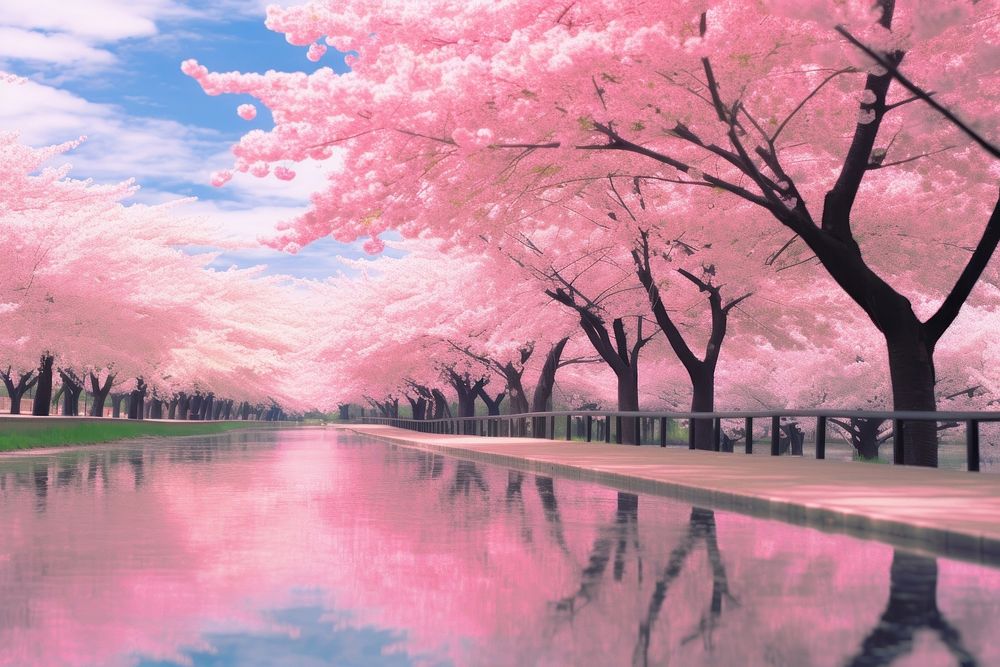 Pink sakura wallpaper outdoors blossom | Premium Photo Illustration ...