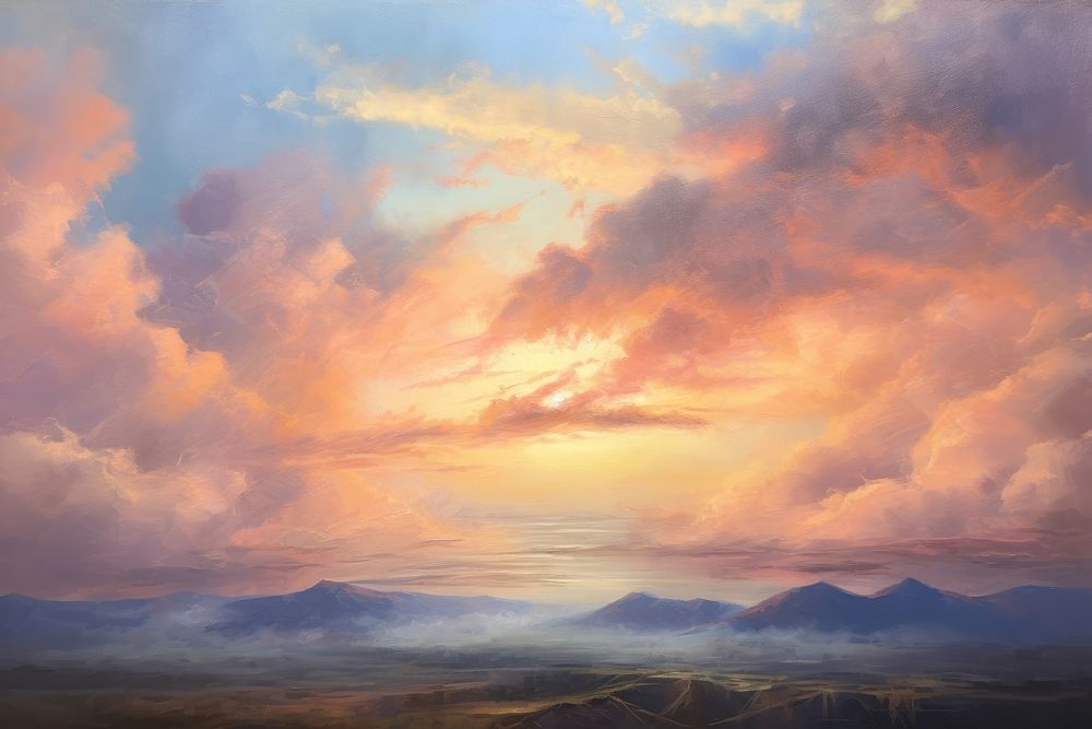 Landscape sunset outdoors painting horizon. | Free Photo Illustration ...