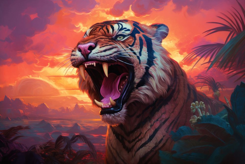 Tiger sunset wildlife outdoors animal. | Premium Photo Illustration ...