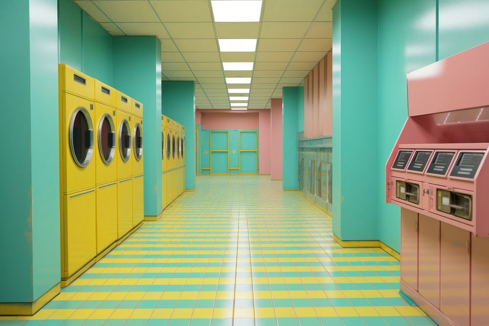 Neon 90s hallway laundromats laundry | Free Photo - rawpixel