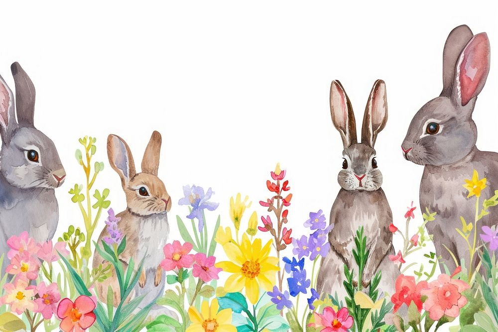 Rabbits and flowers animal mammal | Premium Photo Illustration - rawpixel