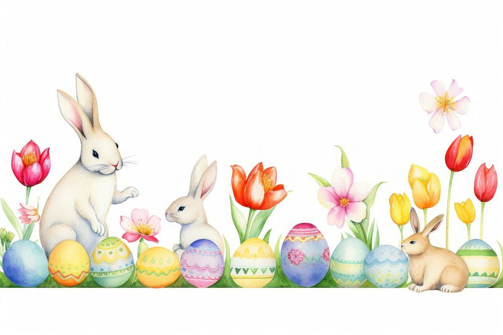 Rabbits and flowers egg easter | Premium Photo Illustration - rawpixel