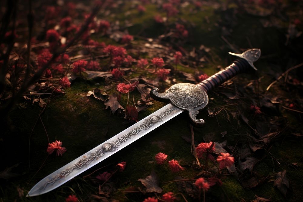 Sword laying flower field weapon | Premium Photo - rawpixel