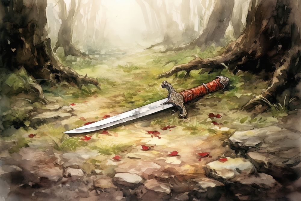 Sword laying ground watercolor weapon | Premium Photo Illustration ...