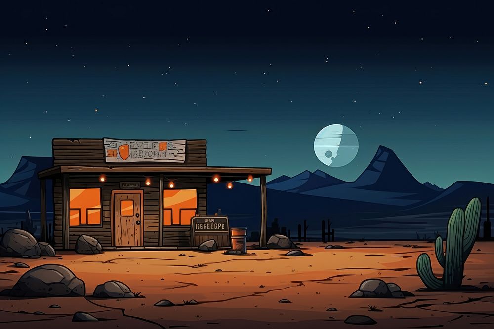 Retro night tiny store desert | Free Photo Illustration - rawpixel