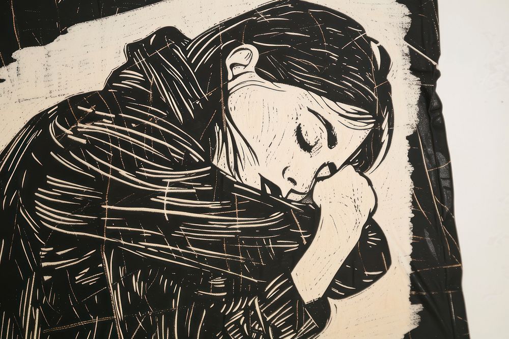 Woman hugging herself drawing sketch | Premium Photo Illustration ...