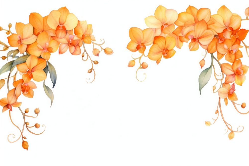 Orange orchid watercolor border pattern | Premium Photo Illustration ...