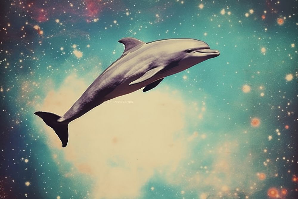 Collage Retro galaxy Dolphin jumping | Free Photo Illustration - rawpixel