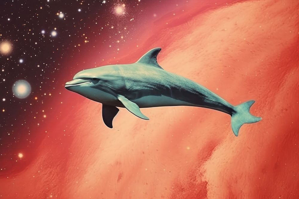Collage Retro galaxy Dolphin jumping | Premium Photo Illustration ...