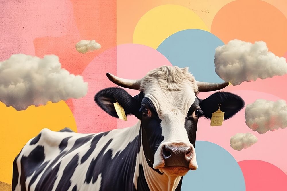 Collage Retro dreamy cow and | Free Photo Illustration - rawpixel