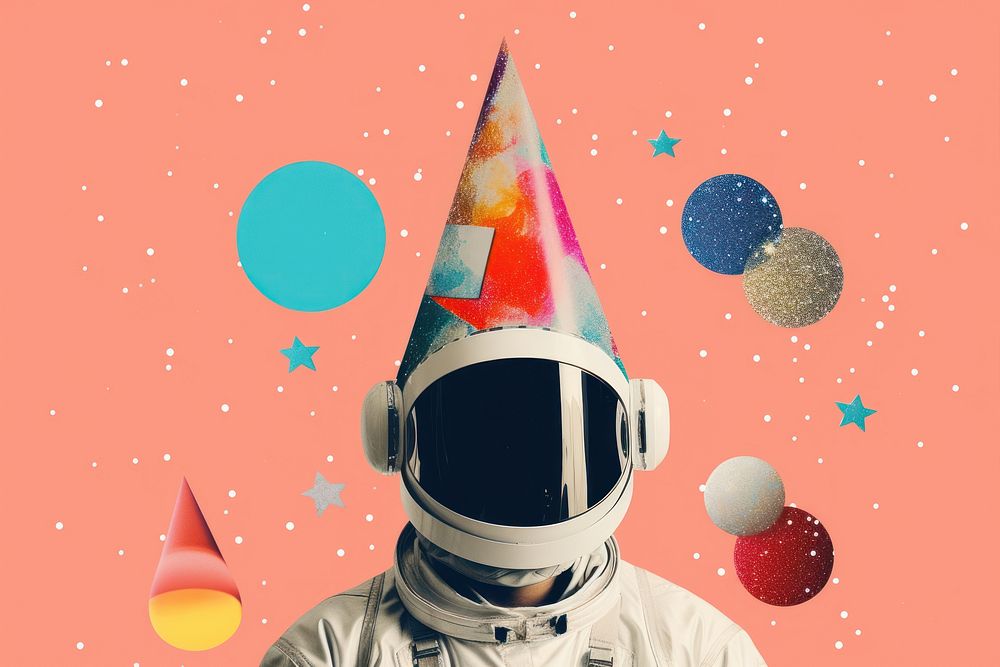 Collage Retro dreamy party hat | Free Photo Illustration - rawpixel