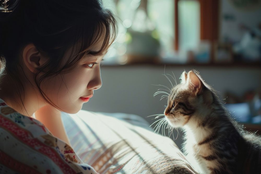 East asia woman kitten portrait | Premium Photo - rawpixel