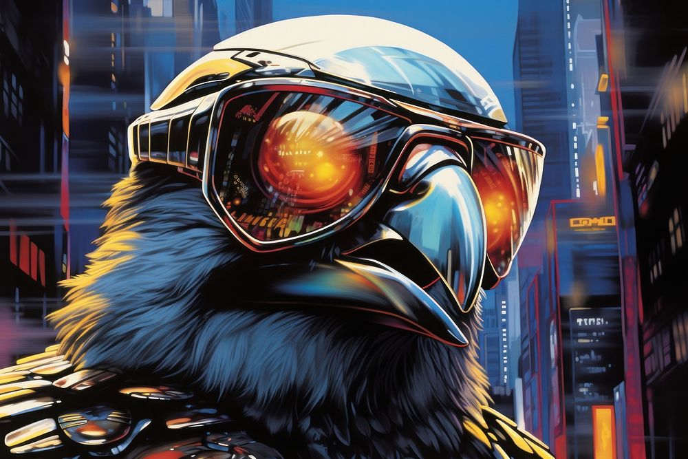 Bird cyberpunk city street helmet | Free Photo Illustration - rawpixel