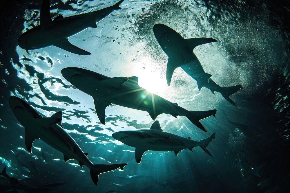 Bottom view underwater photo sharks | Free Photo - rawpixel