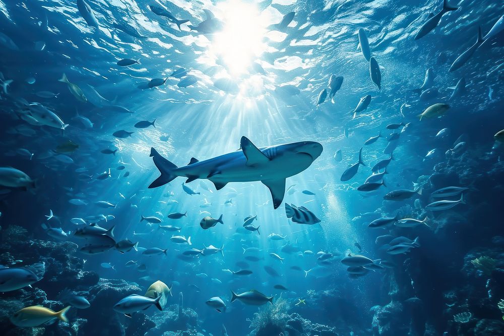 Bottom view underwater photo sharks | Free Photo - rawpixel