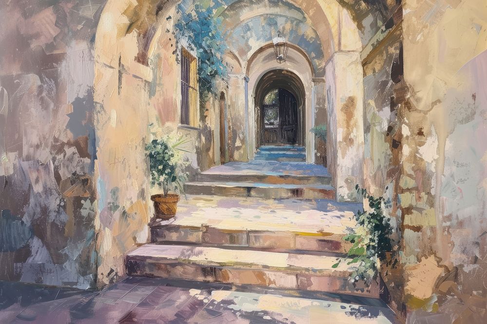 Architecture painting building corridor. | Free Photo Illustration ...