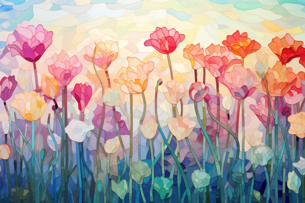 Flower garden landscape background art | Free Photo Illustration - rawpixel