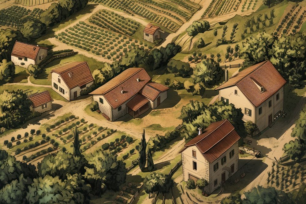 Medieval farm aerial view architecture | Free Photo Illustration - rawpixel