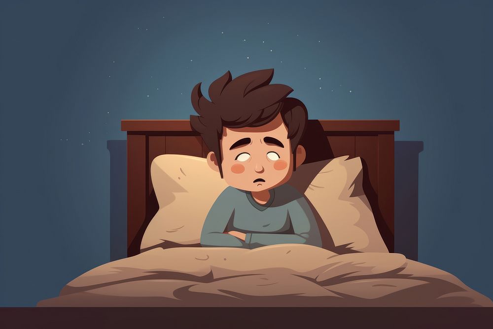 Sad man bed insomnia cartoon | Free Photo Illustration - rawpixel