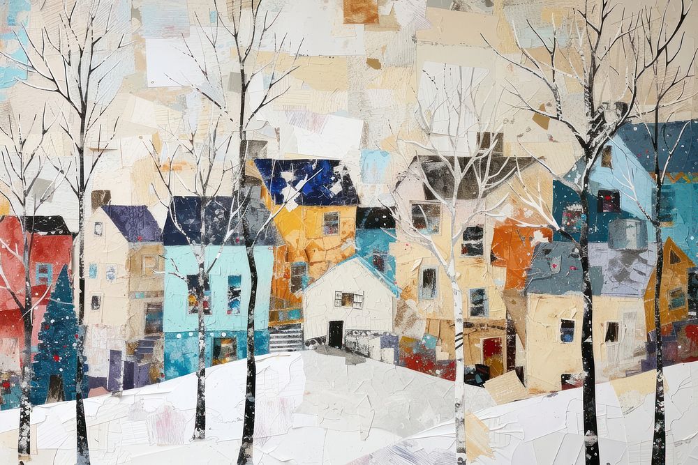 Winter city art painting collage. | Free Photo Illustration - rawpixel