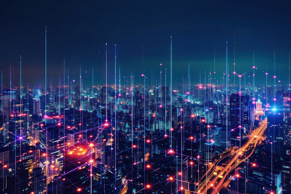 Colorful lights emerging city connected | Premium Photo - rawpixel
