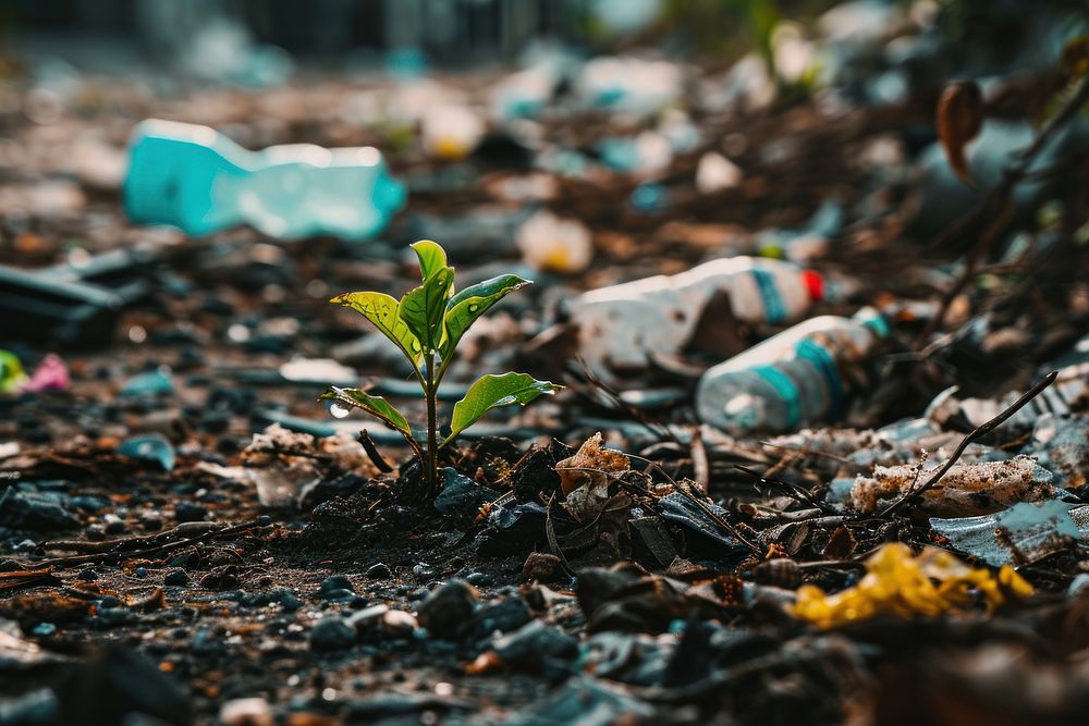 Dying seedling surrounded trash pollution | Free Photo - rawpixel