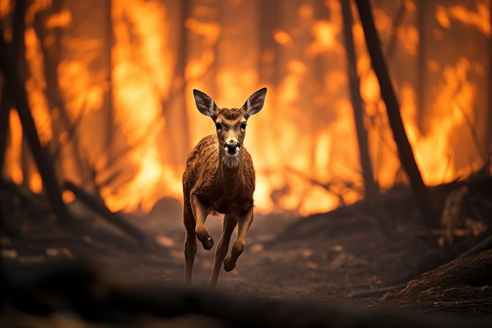Panic deer escape fire forest | Premium Photo - rawpixel