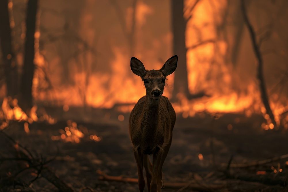 Panic deer escape fire forest | Premium Photo - rawpixel