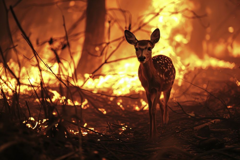 Panic deer escape fire forest | Premium Photo - rawpixel