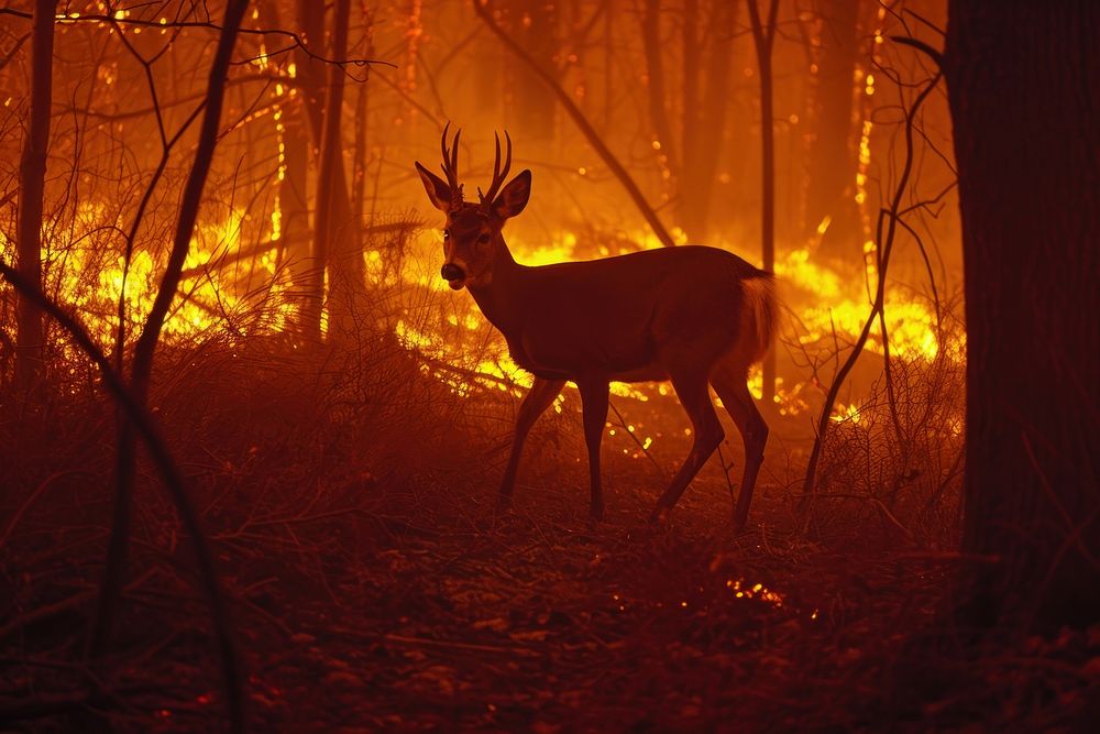 Panic deer escape fire forest | Premium Photo - rawpixel
