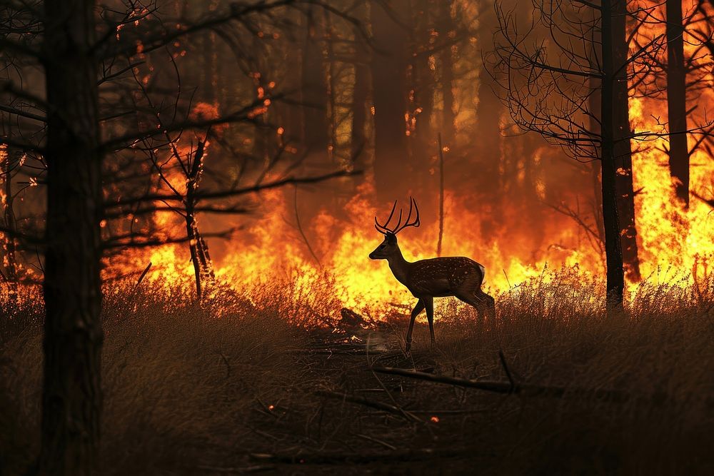 Panic deer escape fire forest | Premium Photo - rawpixel