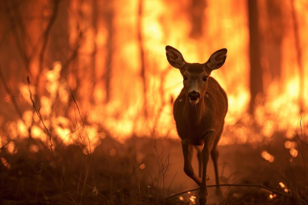 Panic deer running fire forest | Premium Photo - rawpixel