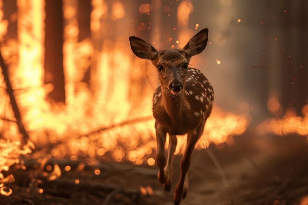 Panic deer running fire forest | Premium Photo - rawpixel