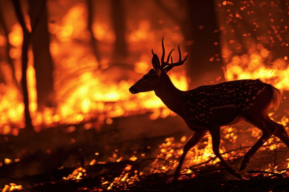 Panic deer running fire forest | Premium Photo - rawpixel