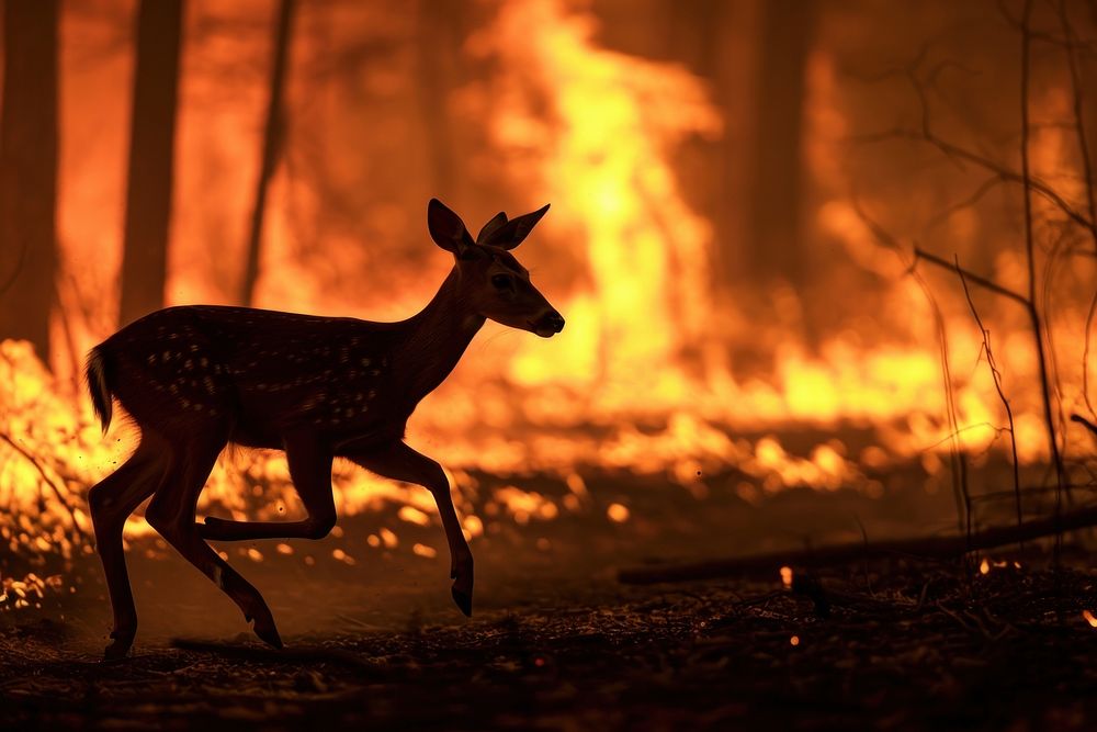 Panic deer running fire forest | Premium Photo - rawpixel