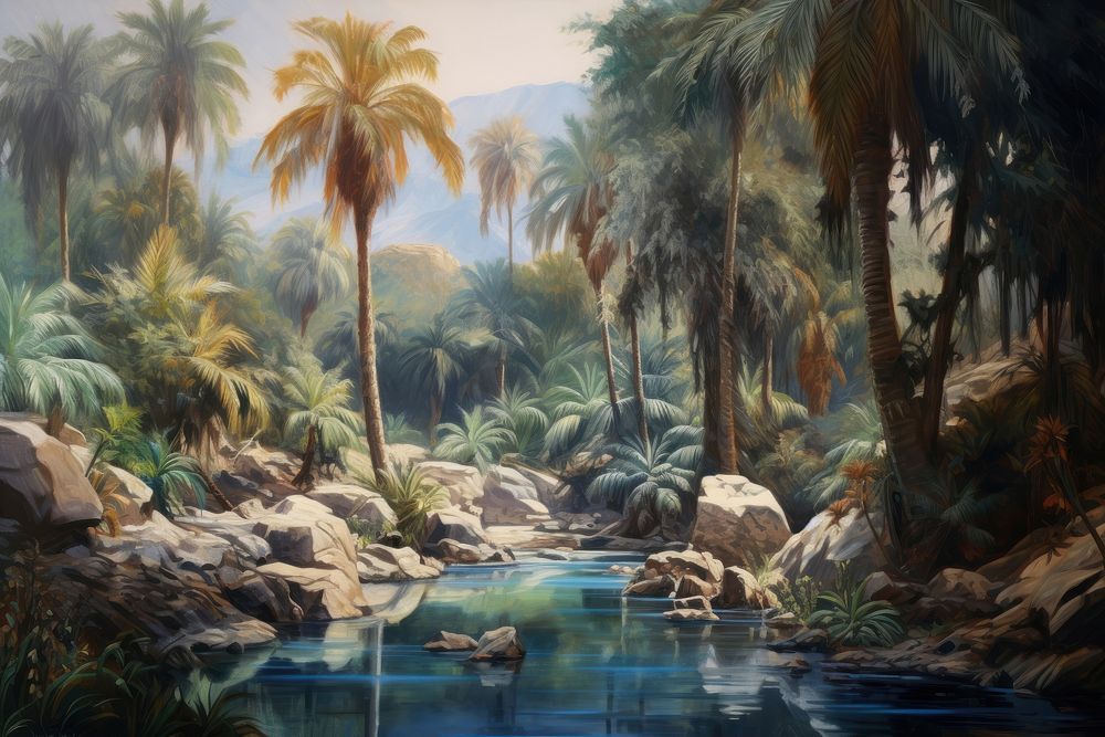 Oasis painting outdoors nature. AI | Premium Photo Illustration - rawpixel