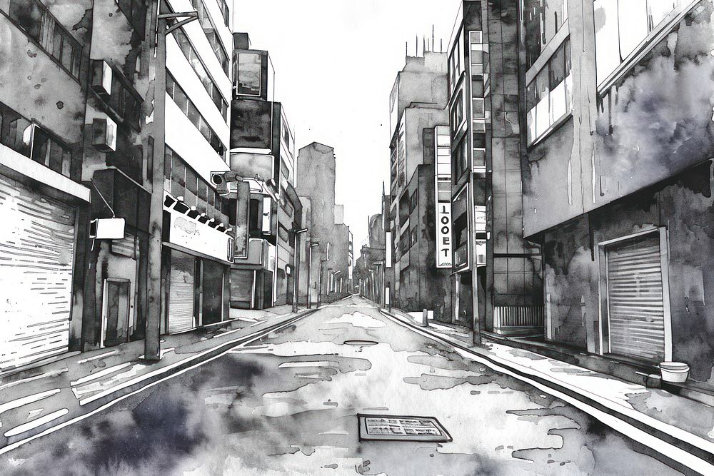 City street monochrome drawing sketch. | Premium Photo Illustration ...