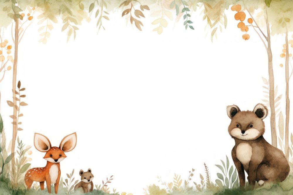 Forest animals border painting mammal | Free Photo Illustration - rawpixel