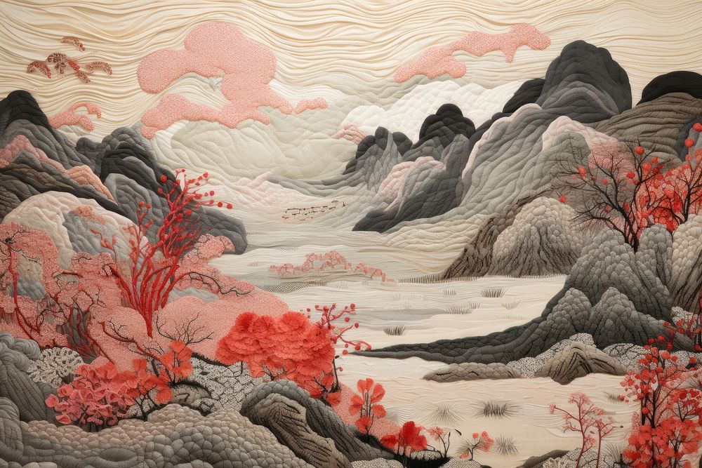 Red chinese pattern landscape painting | Premium Photo Illustration ...