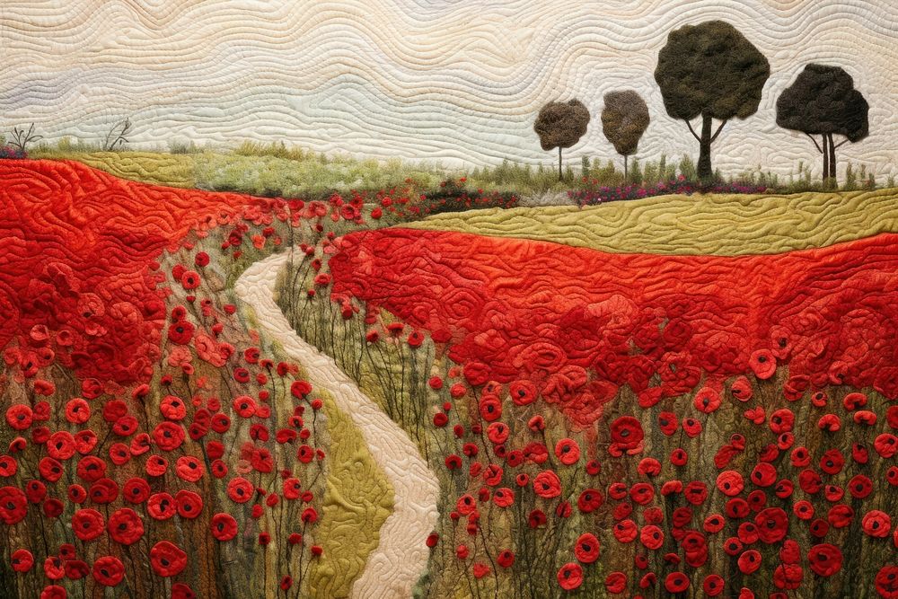 Red roses field landscape painting | Free Photo Illustration - rawpixel