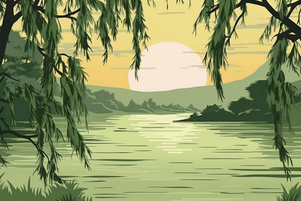 Landscape green tree lake. | Free Photo Illustration - rawpixel