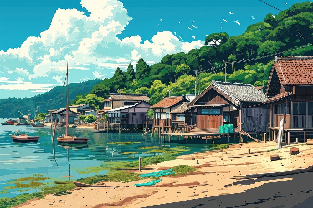 Japanese fishing village architecture landscape | Free Photo ...