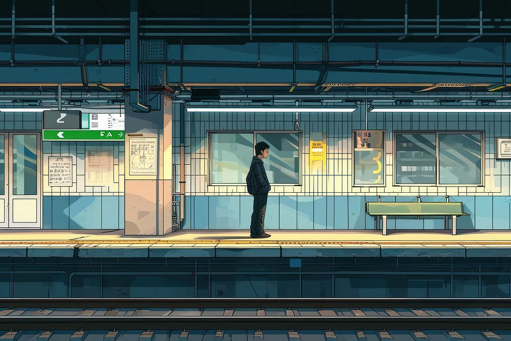 Standing subway train anime. | Free Photo Illustration - rawpixel